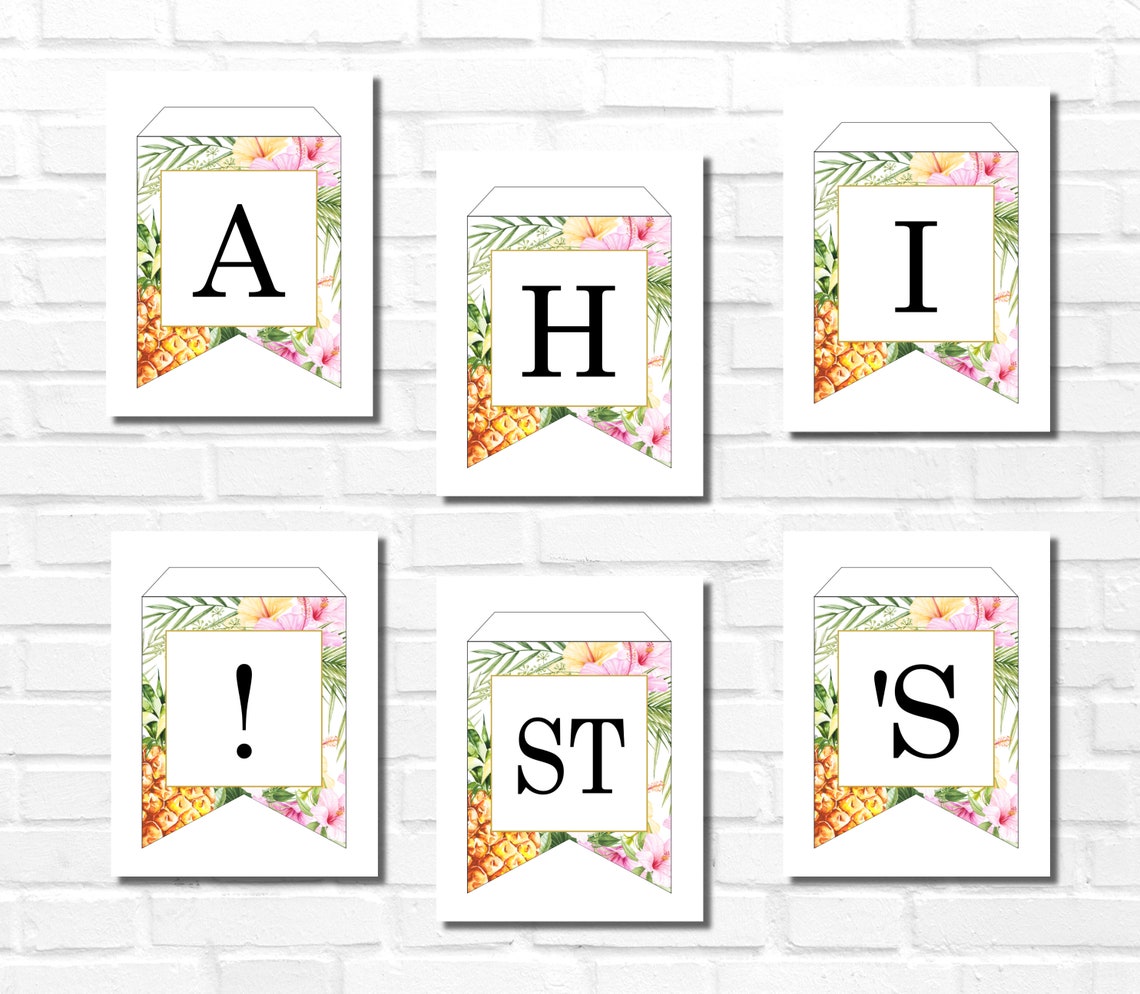 Printable Banner Alphabet A-Z & Numbers Luau Hawaiian Tropical - Etsy