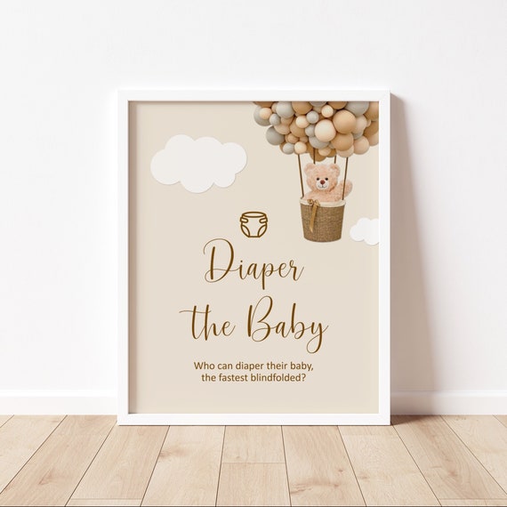 Blindfolded Diaper Changing Game Teddy Bear Hot Air Balloon Bear Baby Shower We Can Bearly Wait ...