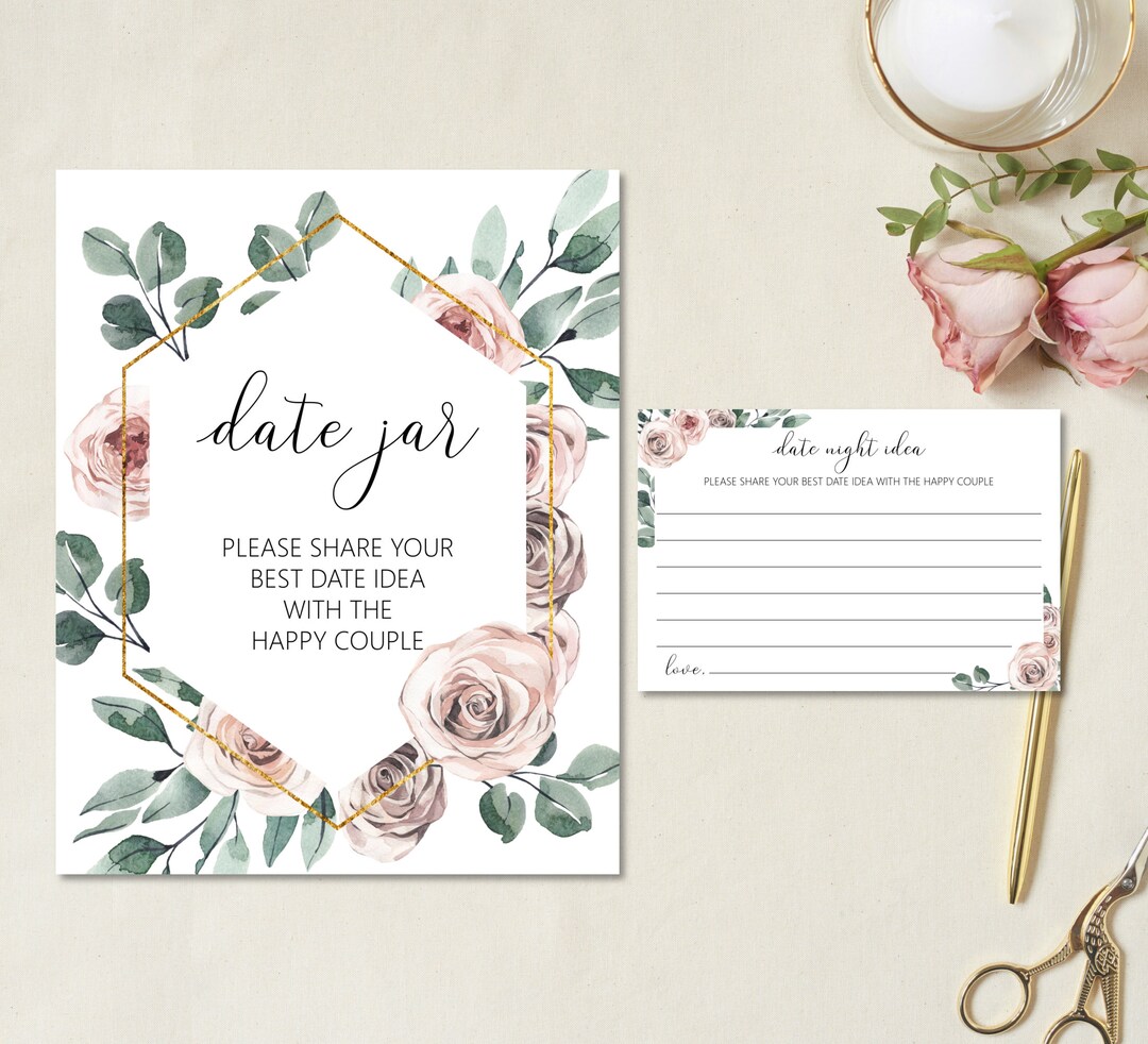 Boho Date Jar Cards & Sign Date Night Idea Cards Dusty Rose Boho Bridal ...