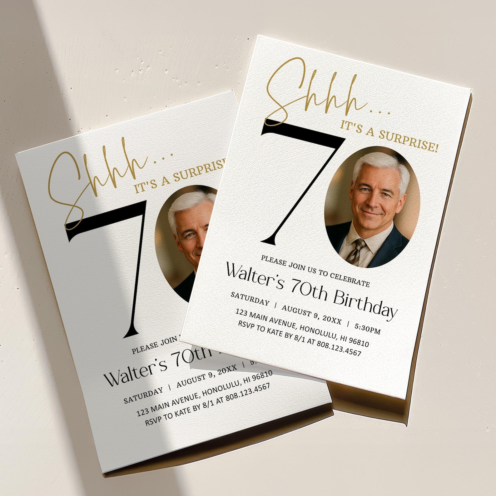 Editable Surprise 70th Birthday Invitation Template, Elegant Simple ...