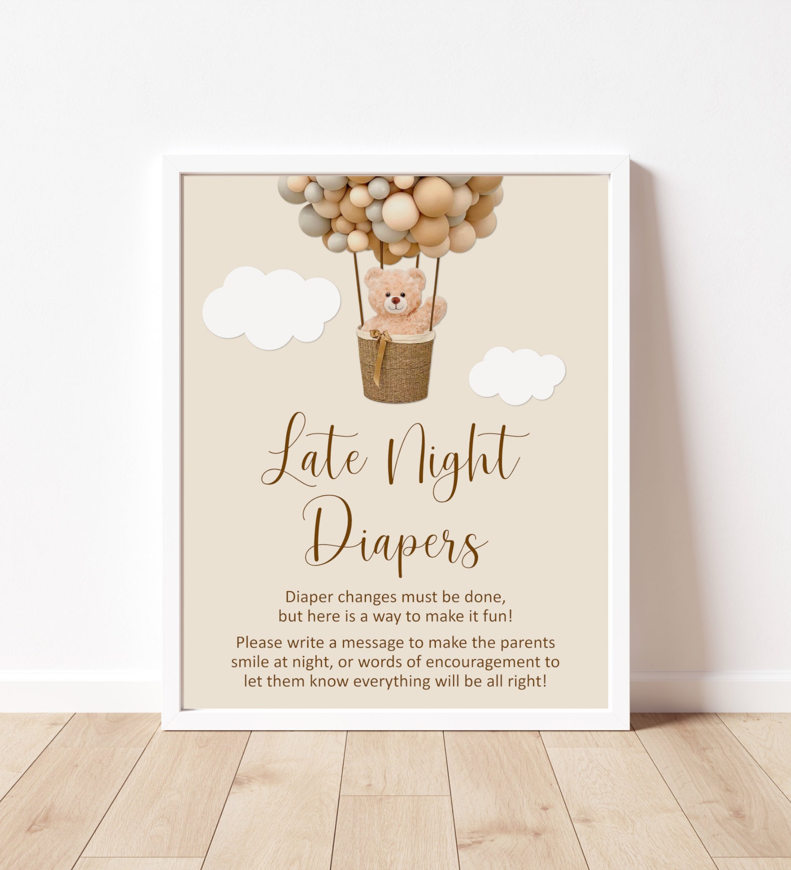 Teddy Bear Late Night Diapers Sign Hot Air Balloon Bear Baby - Etsy