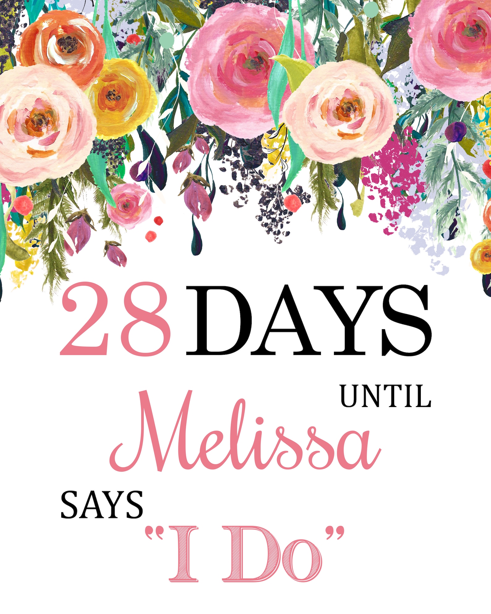 Days Until I Do Sign Wedding Countdown Sign Colorful Floral - Etsy