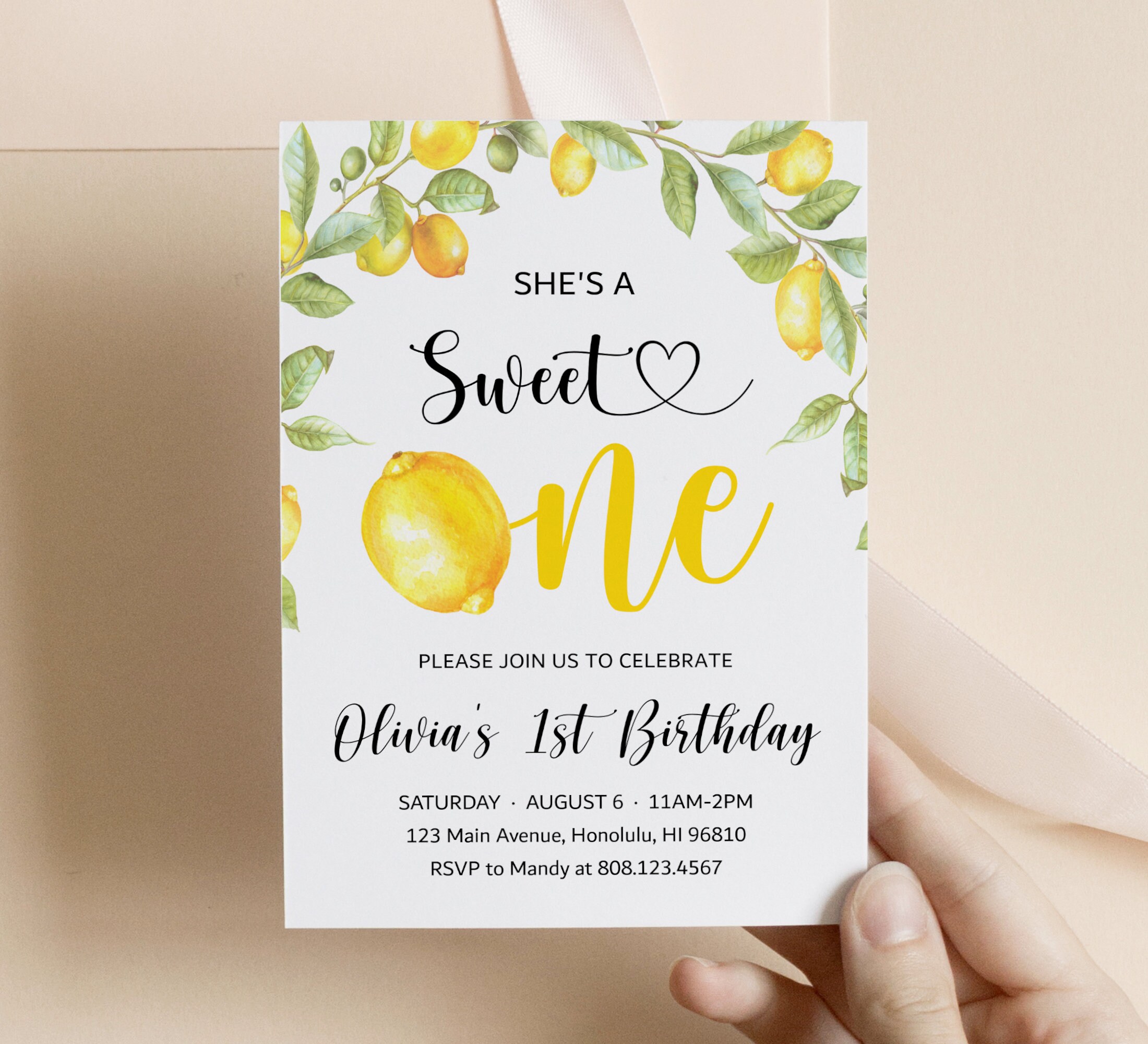Lemon Themed Birthday Invitations Editable Lemon Birthday Invitation