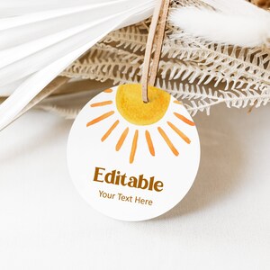 Editable Sun Baby Shower Favor Tags Sun Birthday Thank You Tag Boho ...