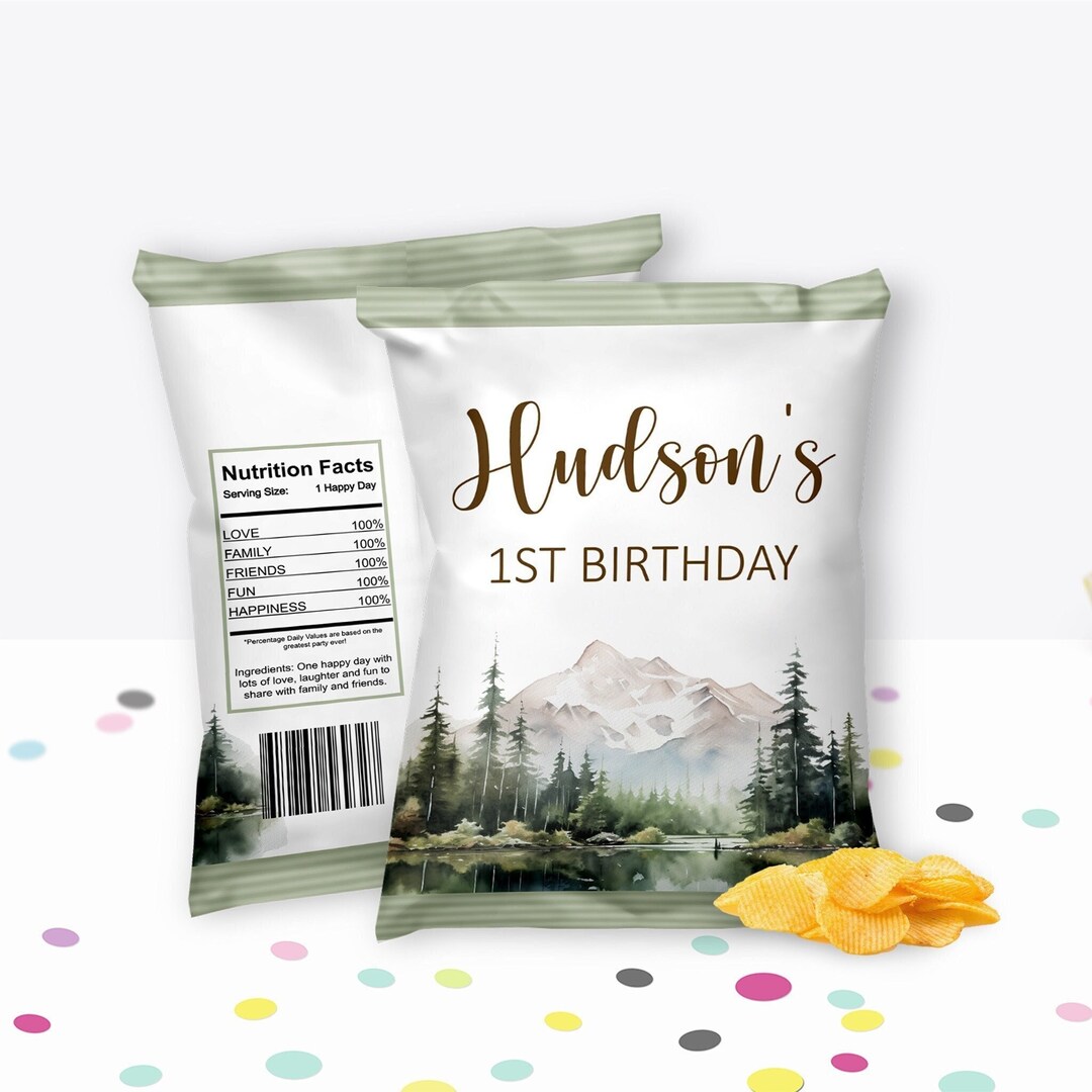 Editable Chip Bag Label Template Printable Adventure Birthday Forest ...