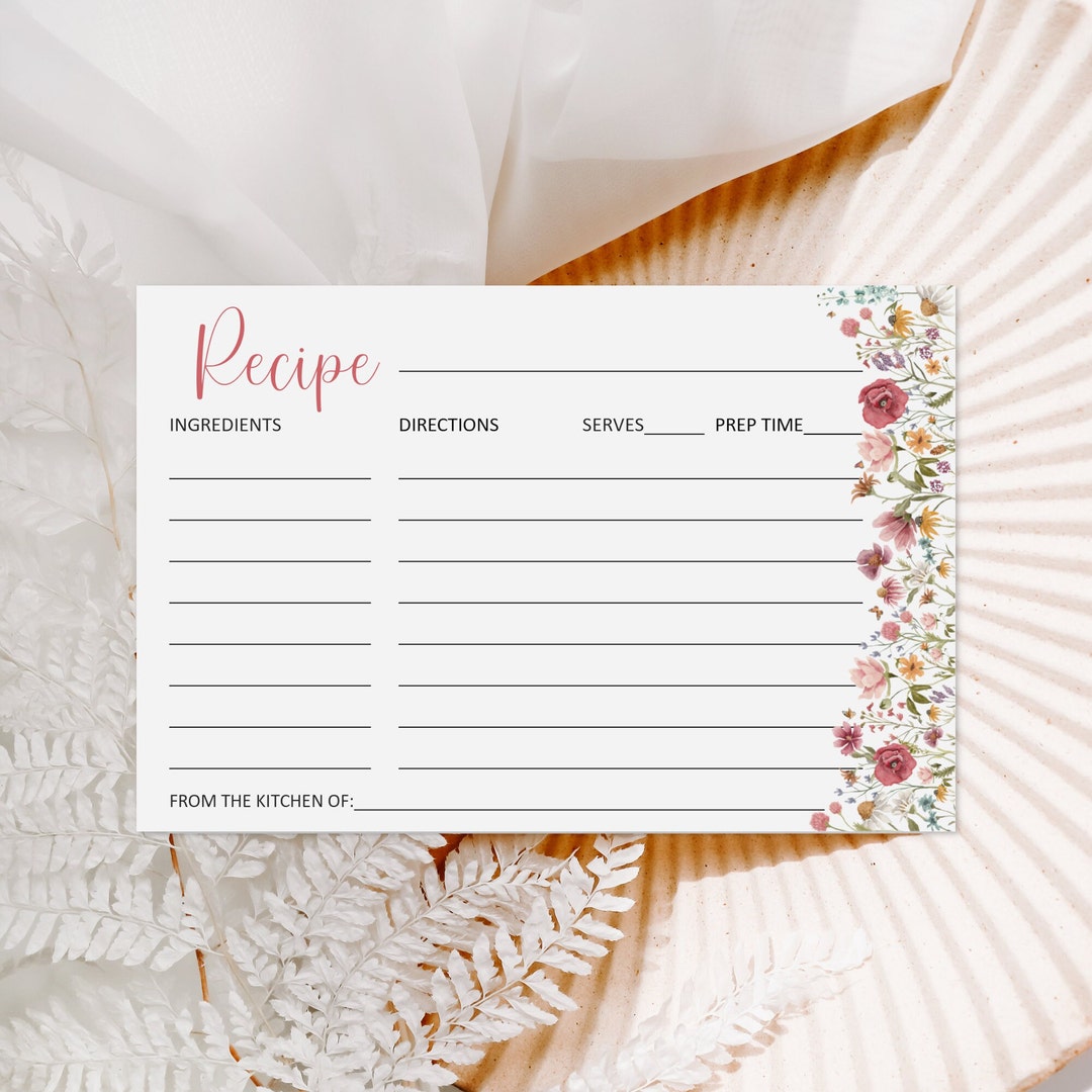 Wildflower Recipe Cards Printable - Floral Bridal Shower Recipe for ...