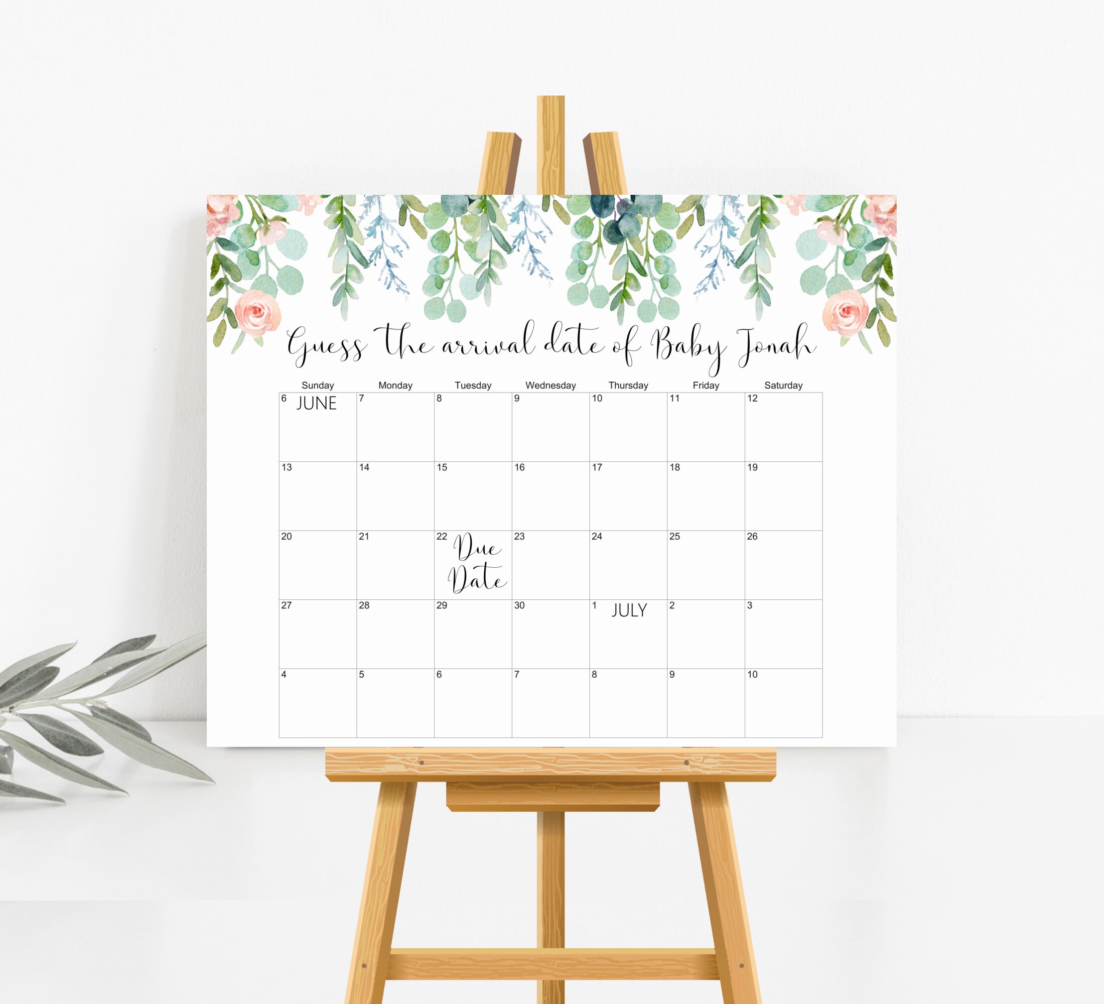 Baby Due Date Calendar Game Boho Baby Shower Game Guess | Etsy