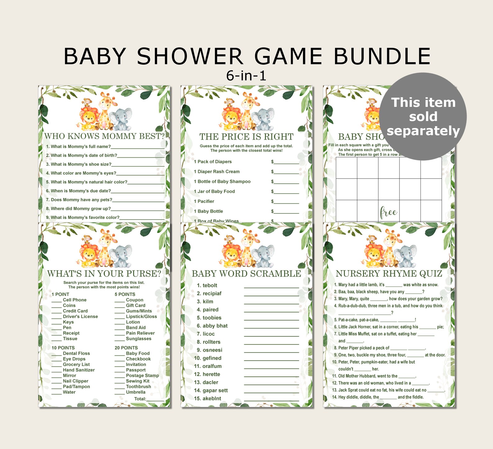 Guess the Baby Food Game Jungle Baby Shower Game Printable | Etsy