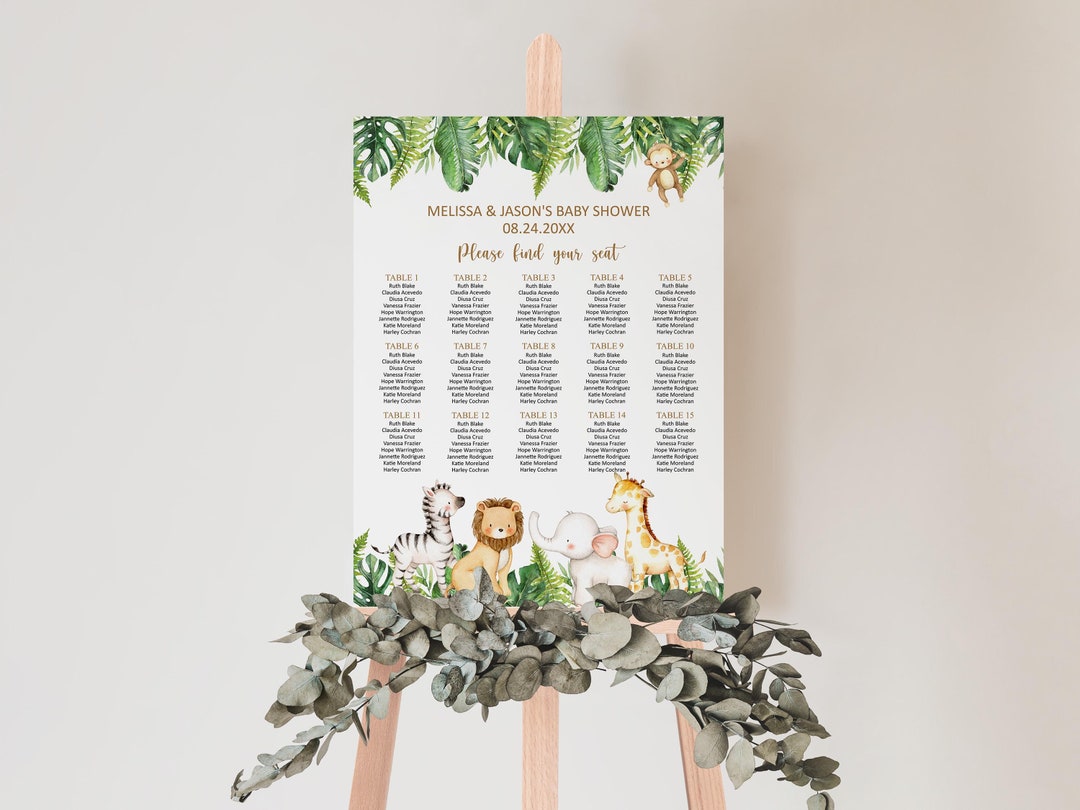 Editable Jungle Safari Seating Chart Safari Baby Shower Safari Birthday ...