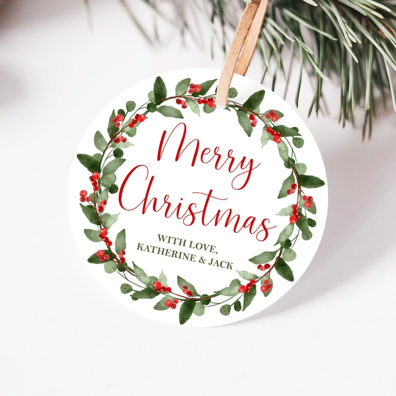 Editable Christmas Gift Tags Stickers Round Labels Holiday Favor Tag ...