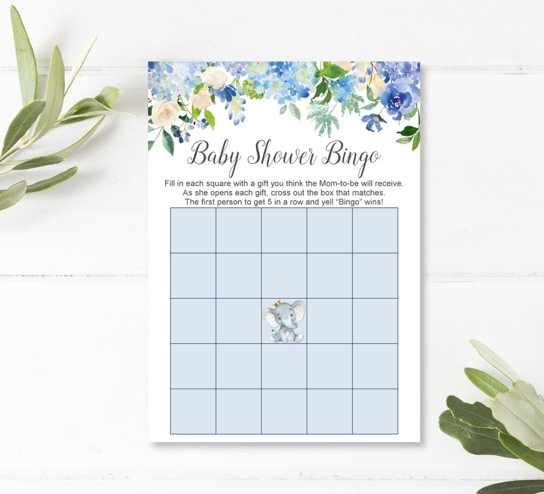 Elephant Baby Shower Bingo Cards Blue Elephant Boy Little Peanut Baby ...