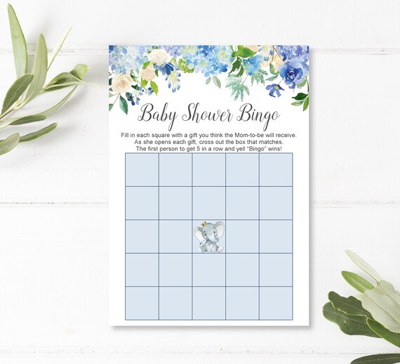 Elephant Baby Shower Bingo Cards Blue Elephant Boy Little Peanut Baby ...