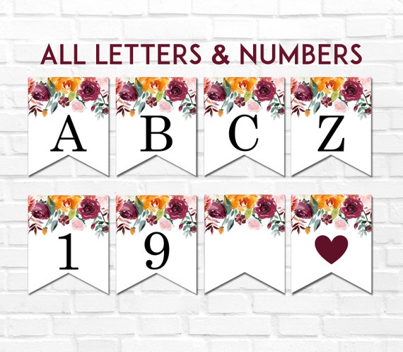Printable Banner Alphabet A-Z & Numbers Fall Burgundy Burnt Orange ...