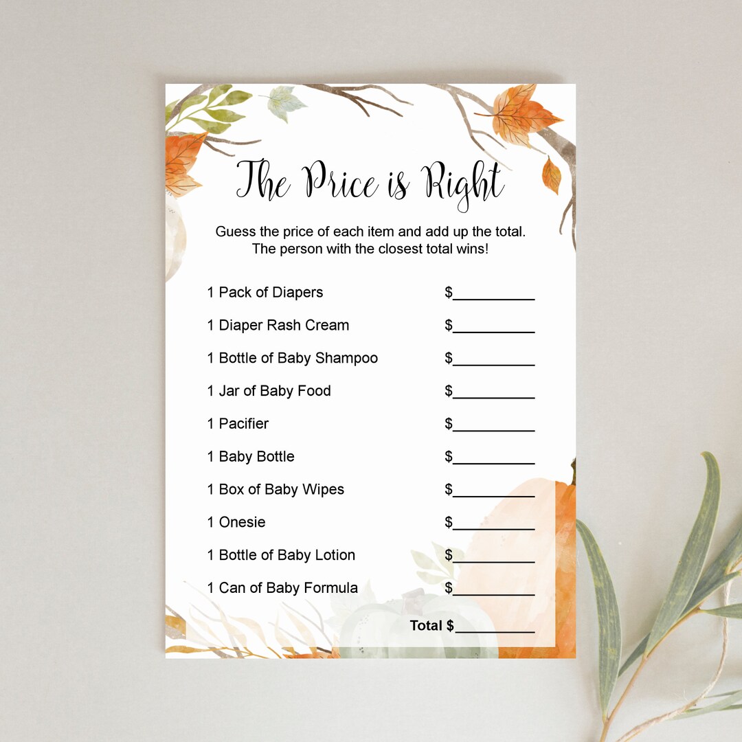 Fall Baby Shower the Price is Right Game Little Pumpkin Baby Shower ...