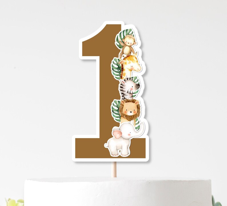 PRINTABLE Jungle Number 1 Cake Topper Jungle First Birthday Cake Topper ...