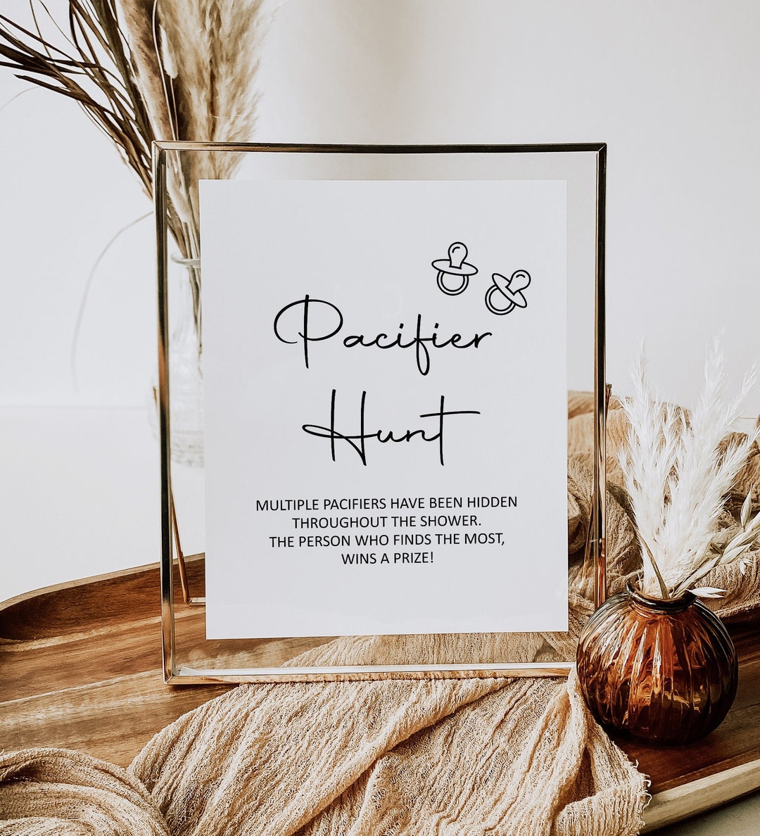 Pacifier Hunt Sign Minimalist Baby Shower Game Find the Pacifier Game ...