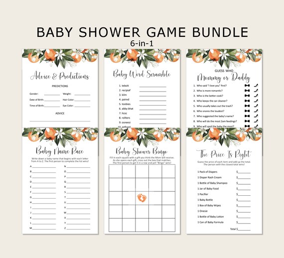 Citrus Baby Shower Games Bundle A Little Cutie Baby Shower Orange Theme ...