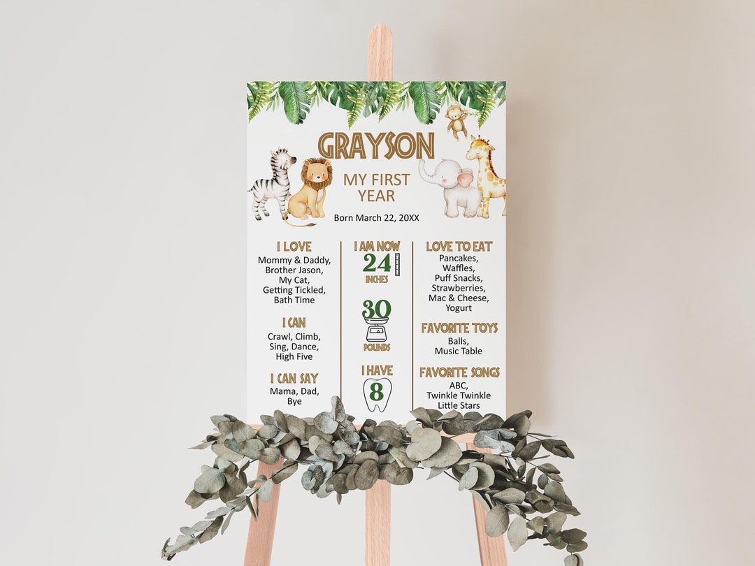 Editable Safari Birthday Milestone Board Chalkboard Sign Wild One ...
