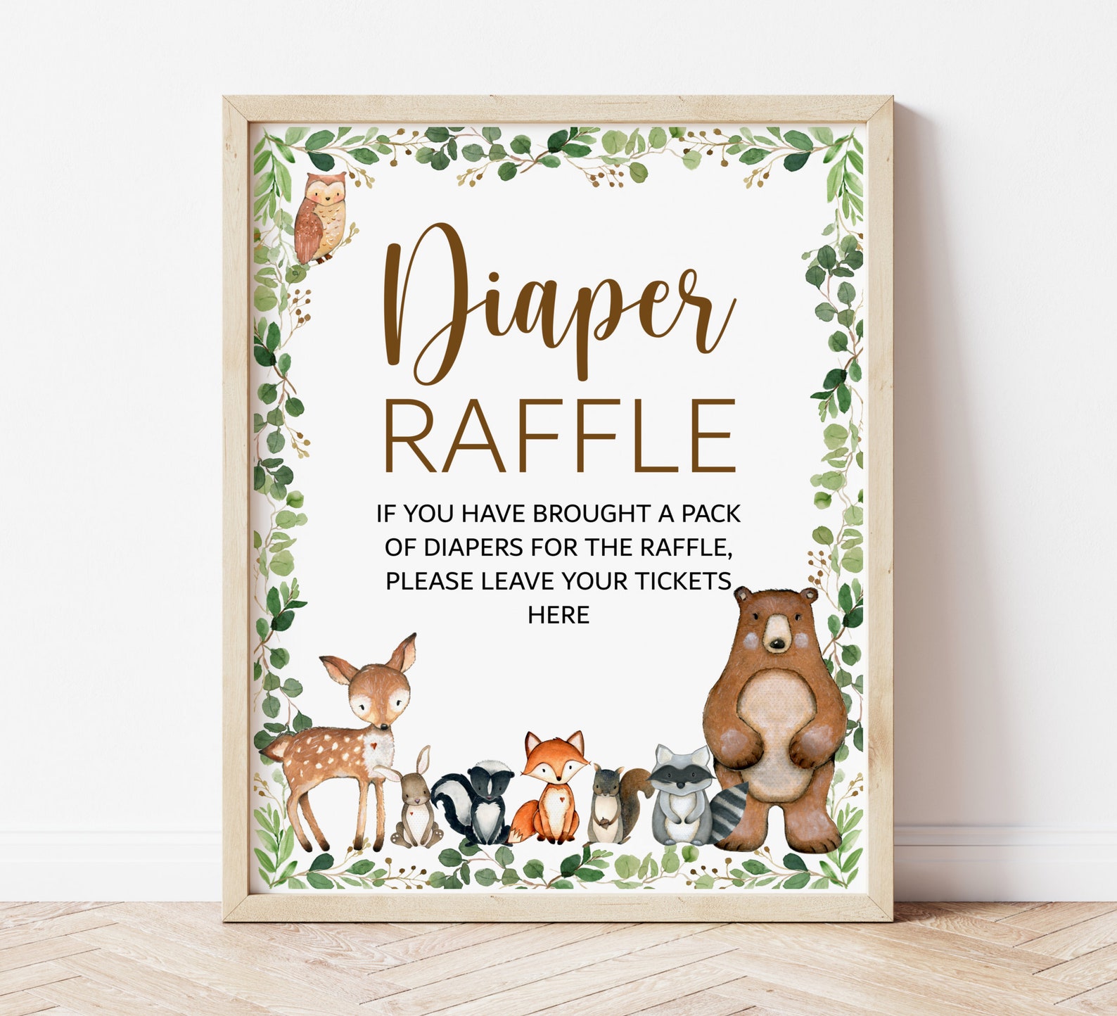 Woodland Diaper Raffle Sign Greenery Woodland Baby Shower Sign - Etsy