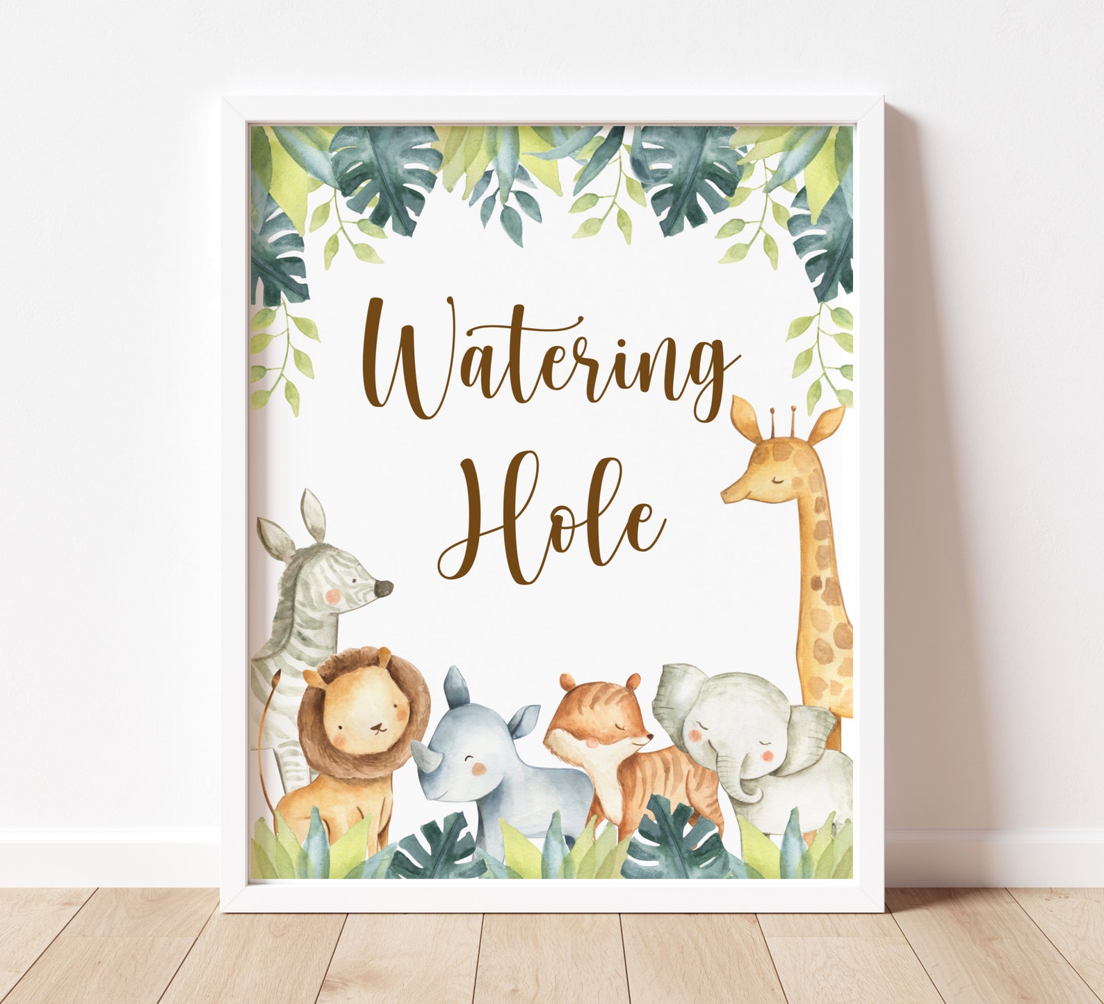 Jungle Safari Watering Hole Sign Baby Shower Animals Birthday Wild One ...