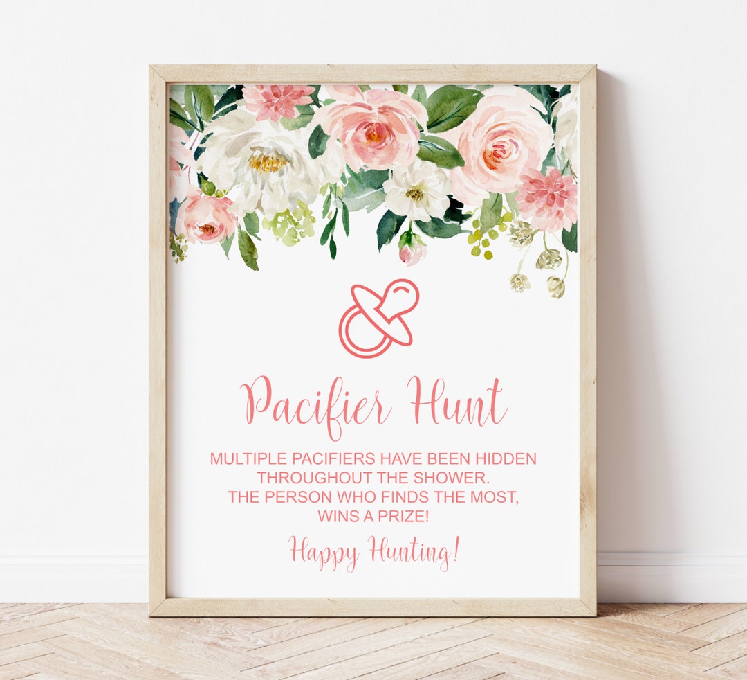 Pacifier Hunt Game Blush Pink Floral Baby Shower Game Find the Pacifier ...