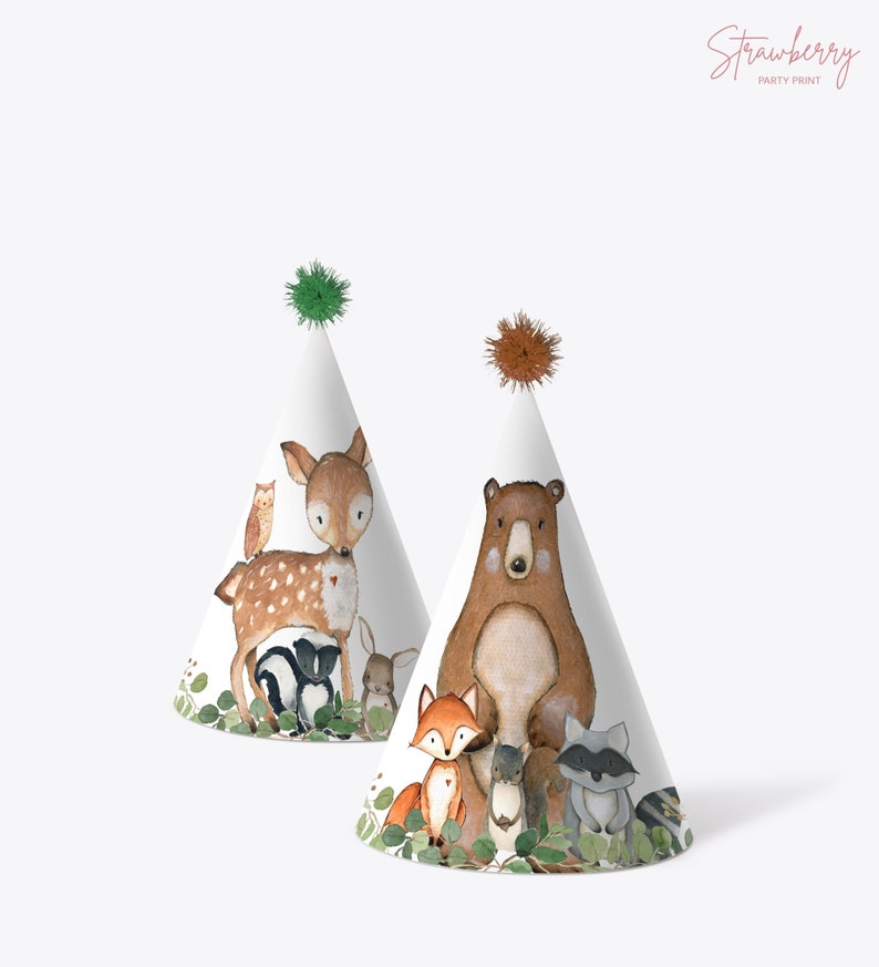 PRINTABLE Party Hats Woodland Animals Forest Party Woodland - Etsy
