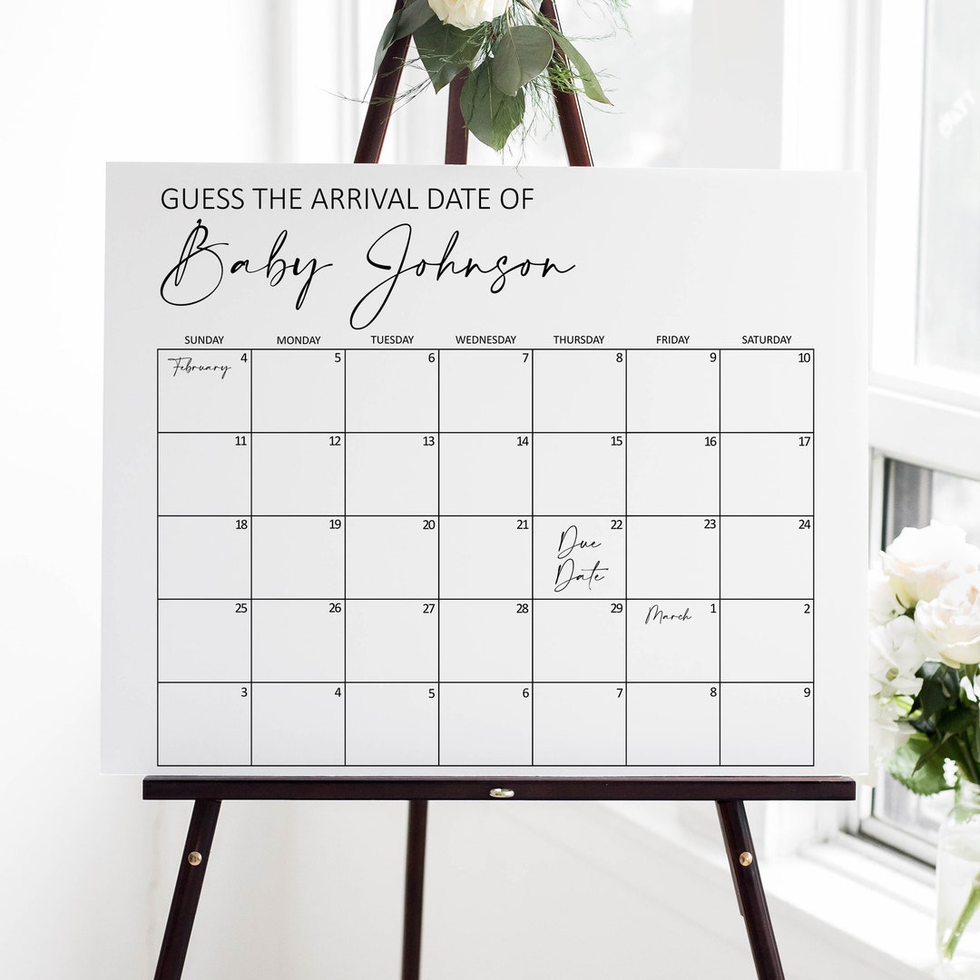 Editable Baby Due Date Calendar Game, Guess Baby's Birthday Baby Shower ...