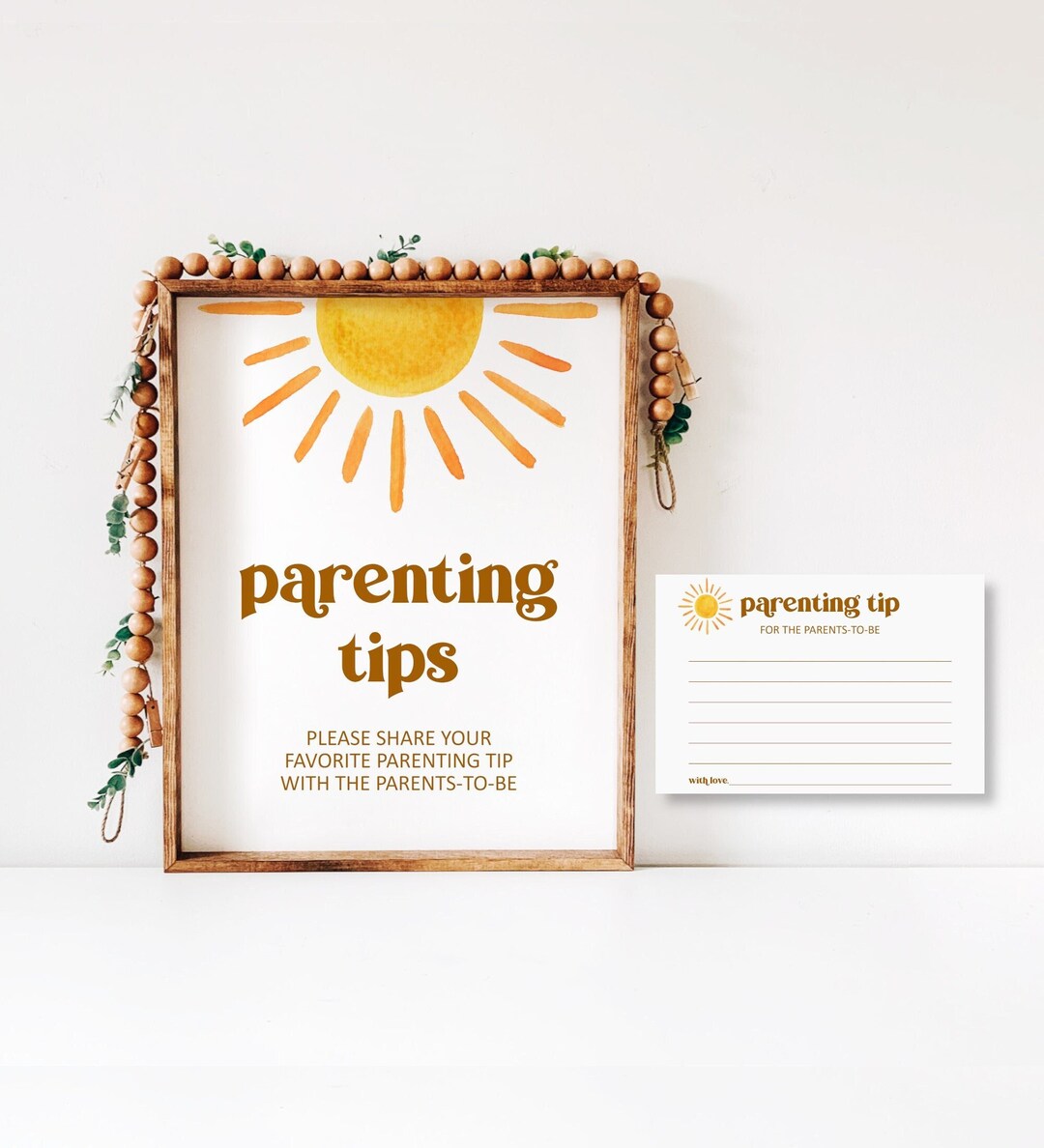 Sun Baby Shower Parenting Tip Card & Sign Advice for Parents Here Comes ...