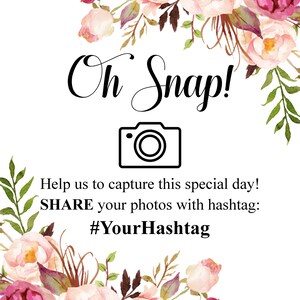 Custom Hashtag Sign Oh Snap Photo Sign Pink Floral Boho Bridal - Etsy