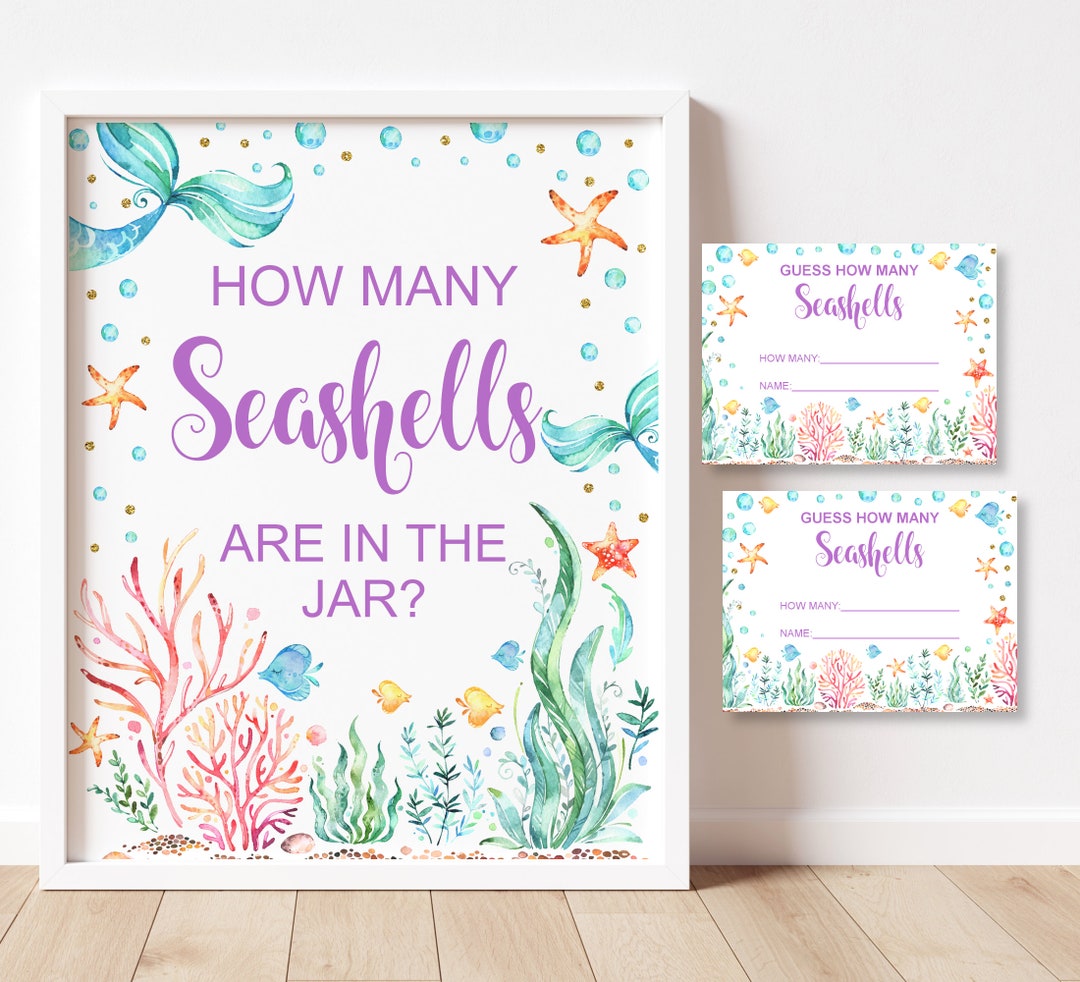 Guess How Many Seashells Game Mermaid Baby Shower Game Little Mermaid ...