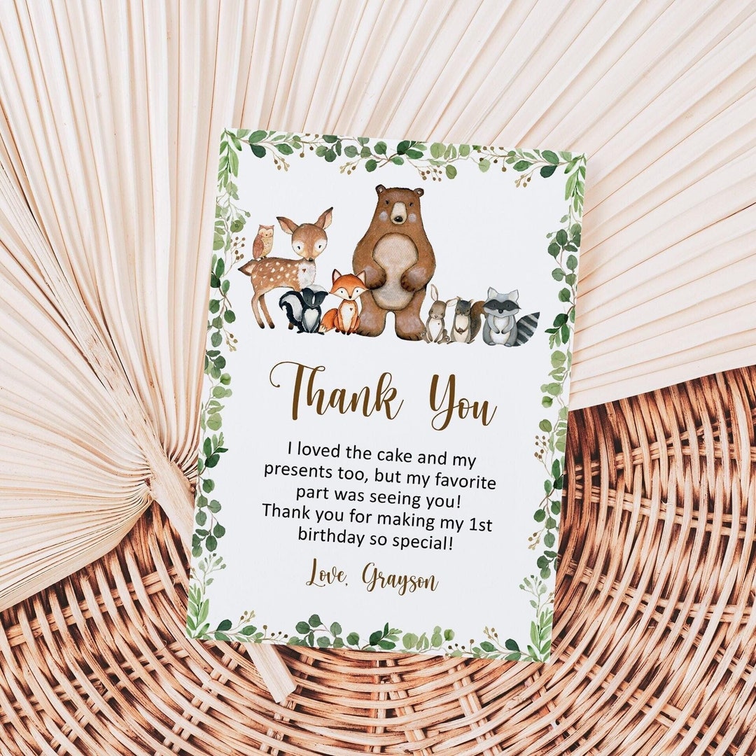 Editable Woodland Thank You Card Woodland Animals Birthday Woodland ...