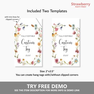 Editable Wildflower Thank You Tag Favor Tag Floral Bridal Shower Baby ...