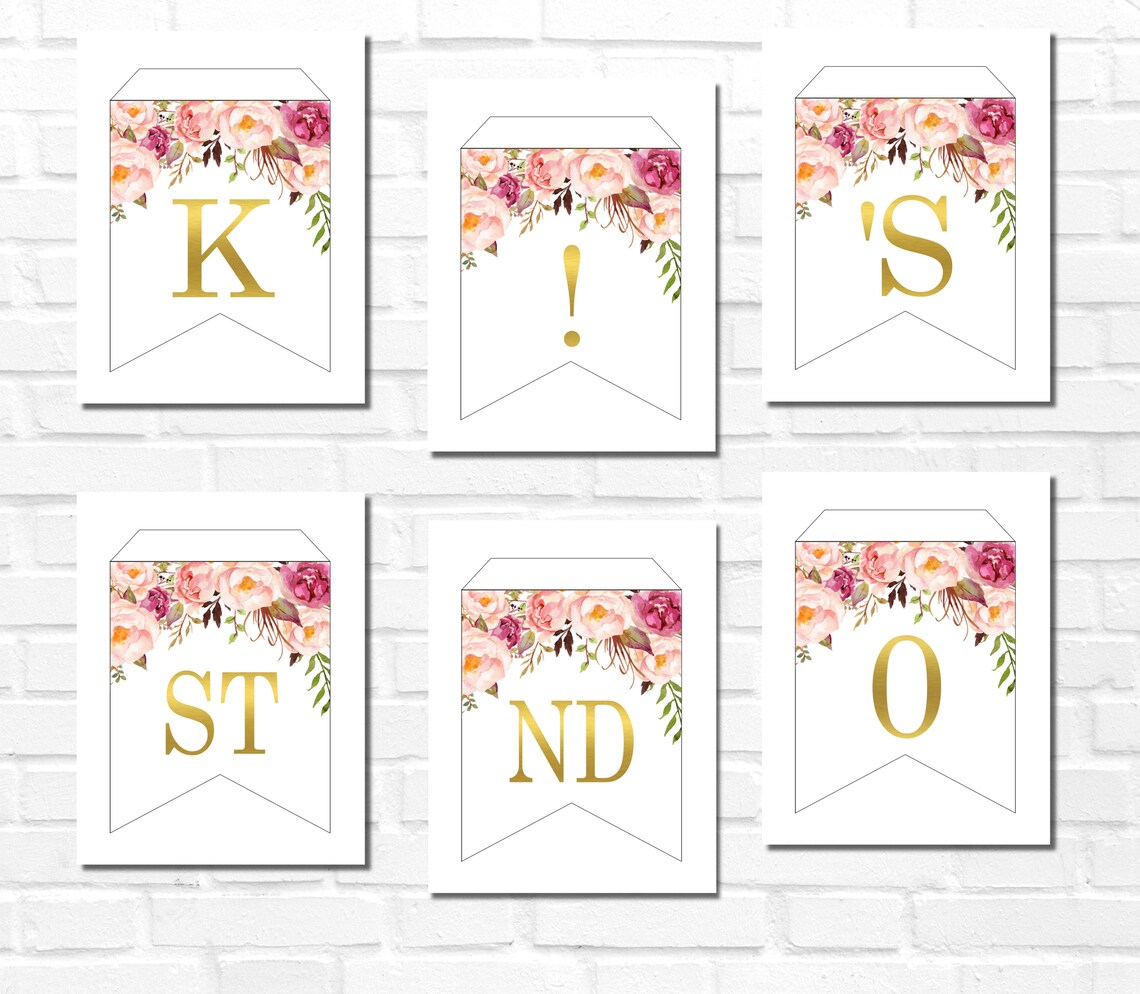 Pink Floral Printable Banner Alphabet A-Z and Numbers Pink & - Etsy