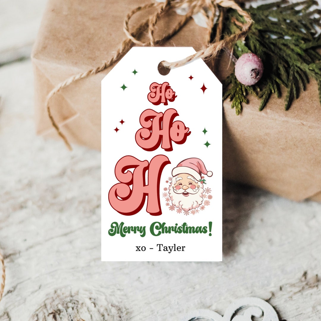 Editable Pink Christmas Gift Tag Ho Ho Ho Gift Tag Holiday Tag Vintage ...