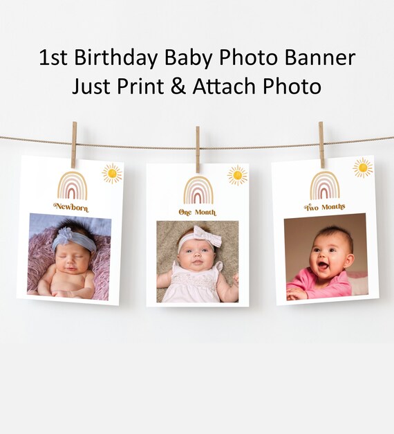 Rainbow Birthday Photo Banner 12 Month Photo Banner Boho Rainbow ...