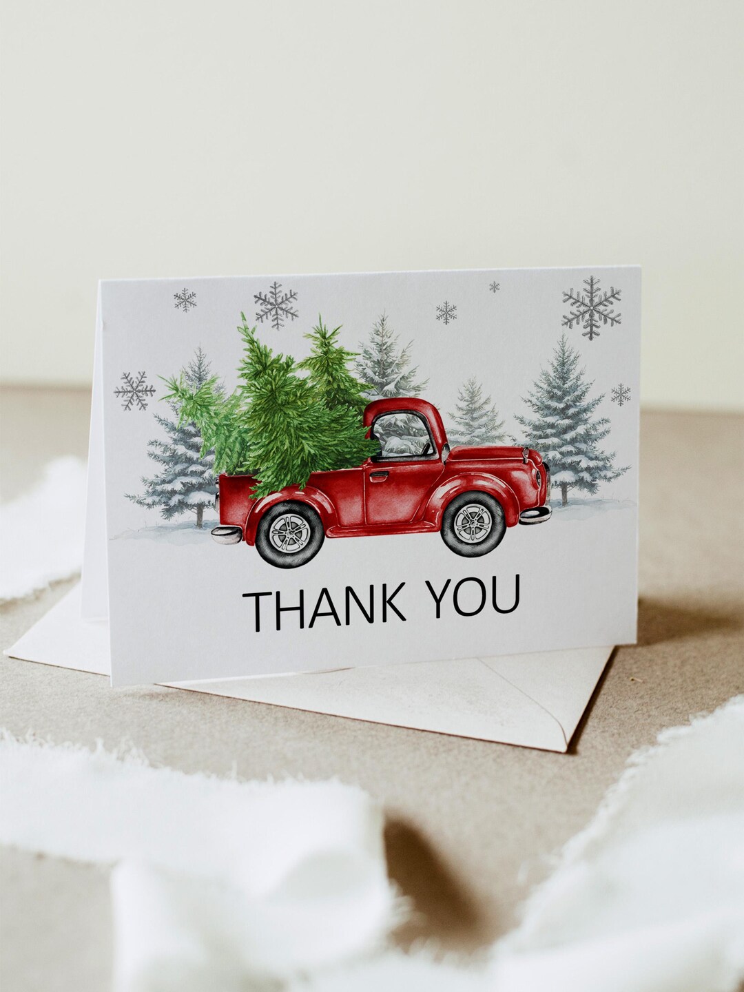 Thank You Card Christmas Red Truck Winter Holiday Thank You Note Card ...