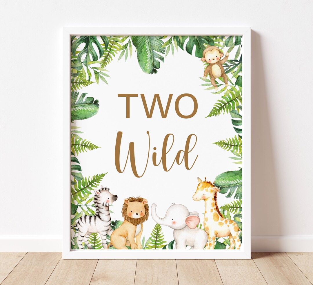 Two Wild Birthday Sign 2nd Jungle Birthday Jungle Animals Safari ...