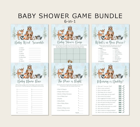 Winter Woodland Baby Shower Games Bundle Woodland Animals Baby Shower ...