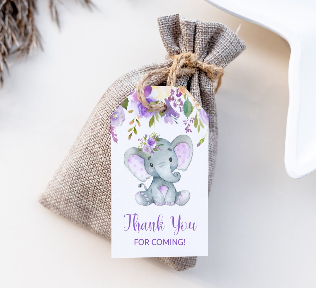 Elephant Baby Shower Thank You Tags Favor Tags Gift Tags Purple ...