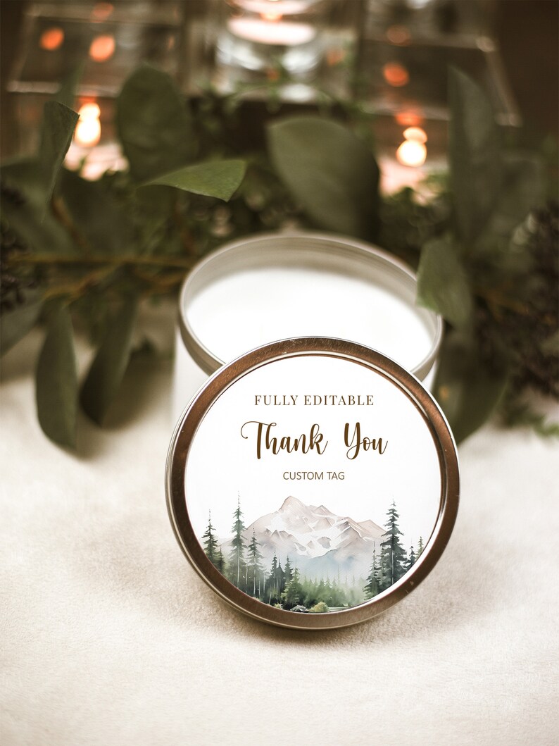 Editable Forest Mountain Thank You Tag Wedding Favor Tag Adventure Baby ...