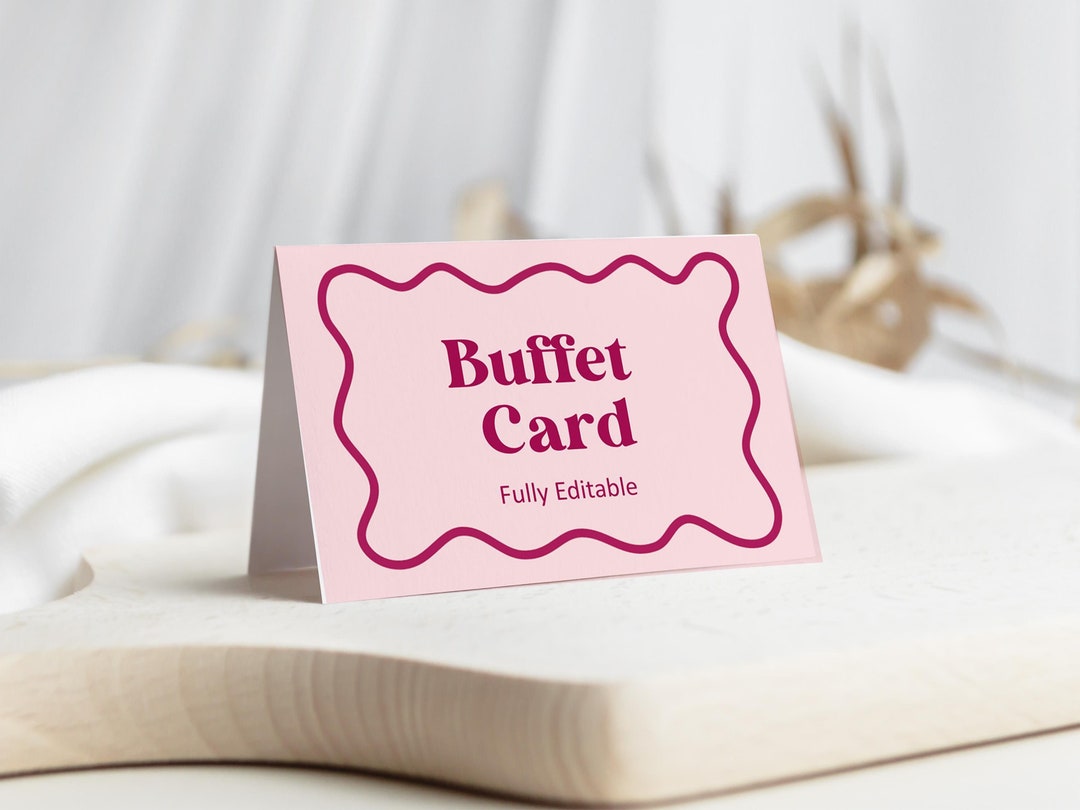 Wavy Border Editable Buffet Food Card Pink and Red Food Label Table ...