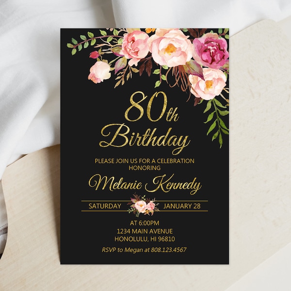 80th Birthday Invitations Etsy