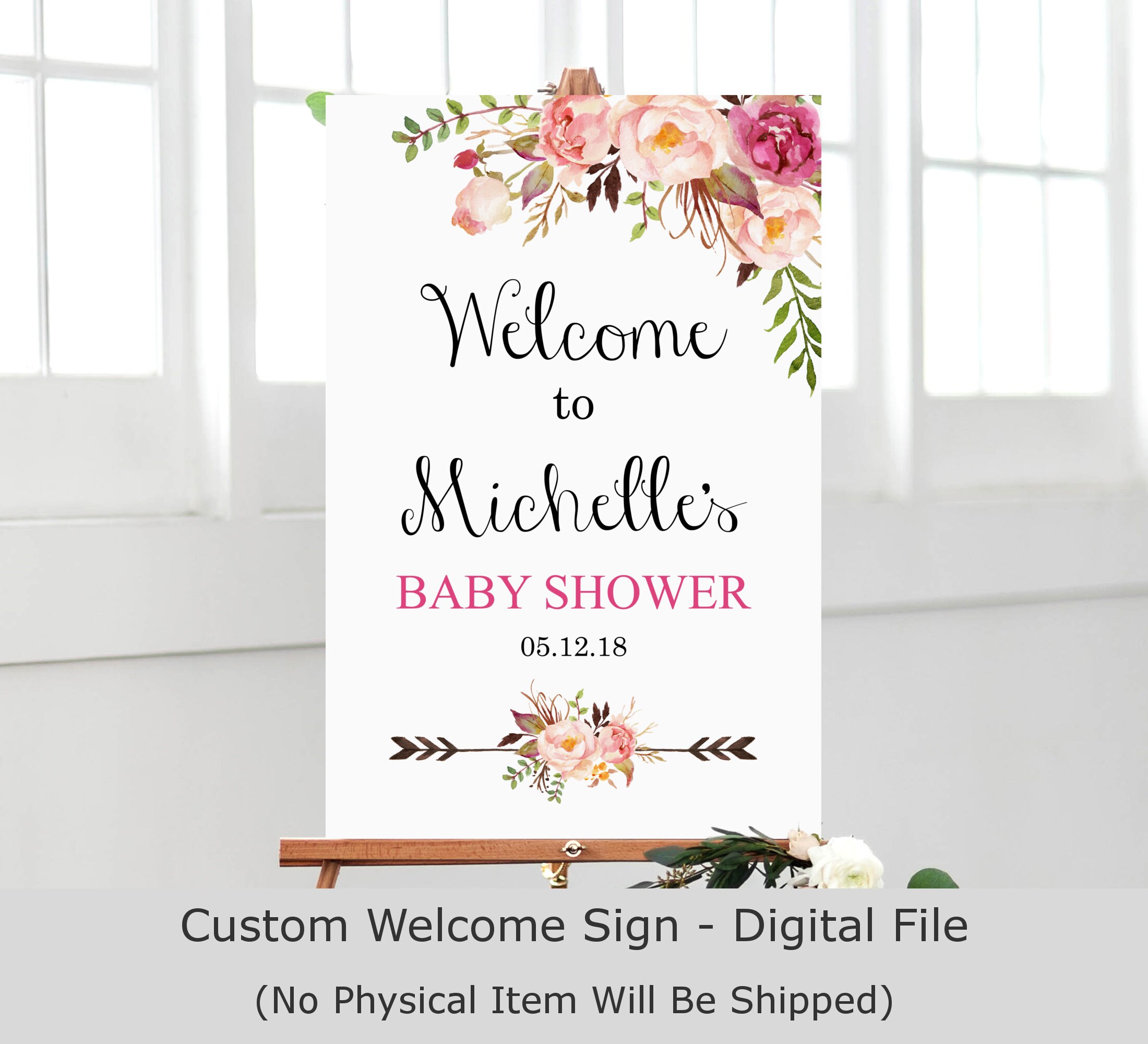 Paper & Party Supplies Party Supplies Floral Baby Shower Poster ...