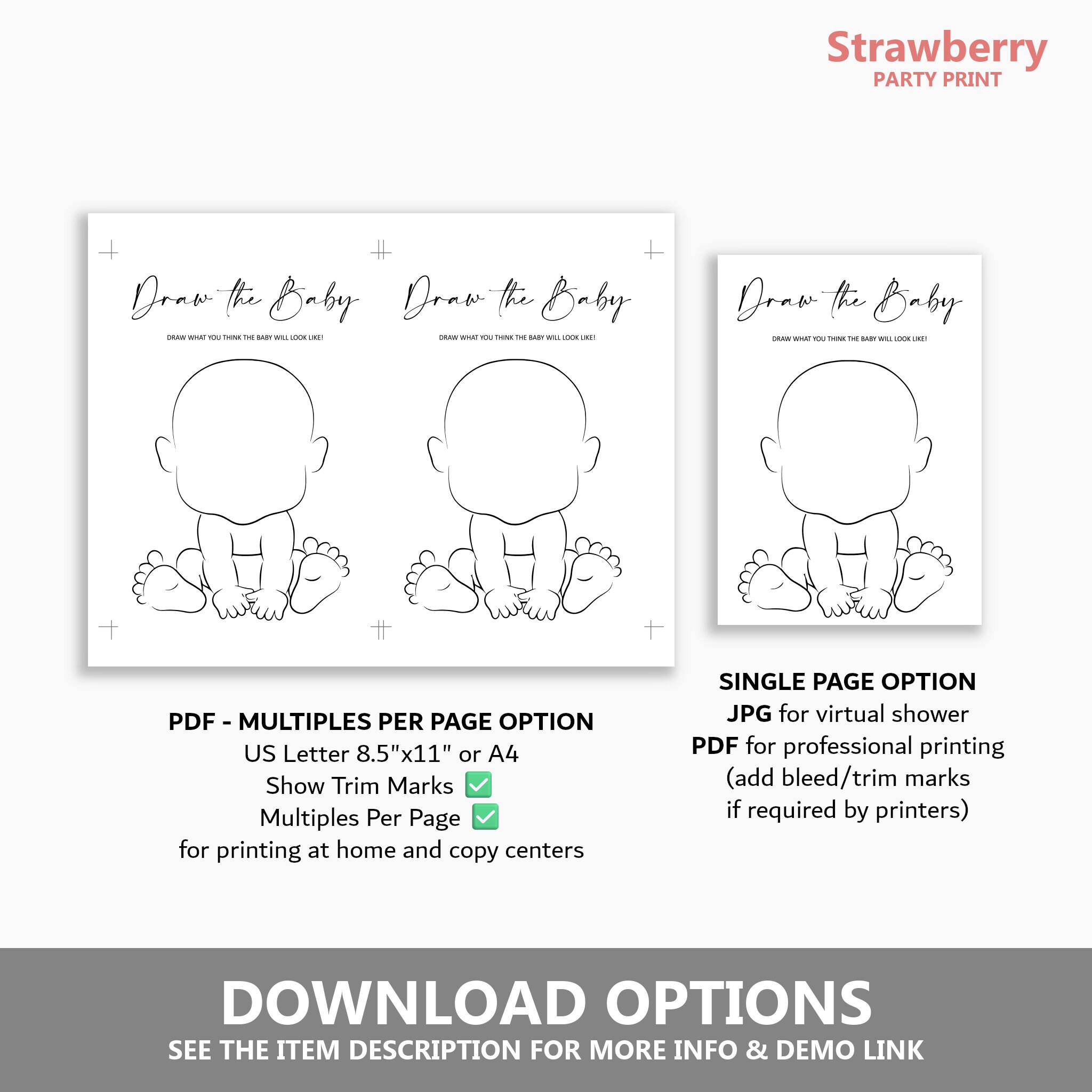 Editable Draw the Baby Game Baby Shower Game Template Minimalist Modern ...