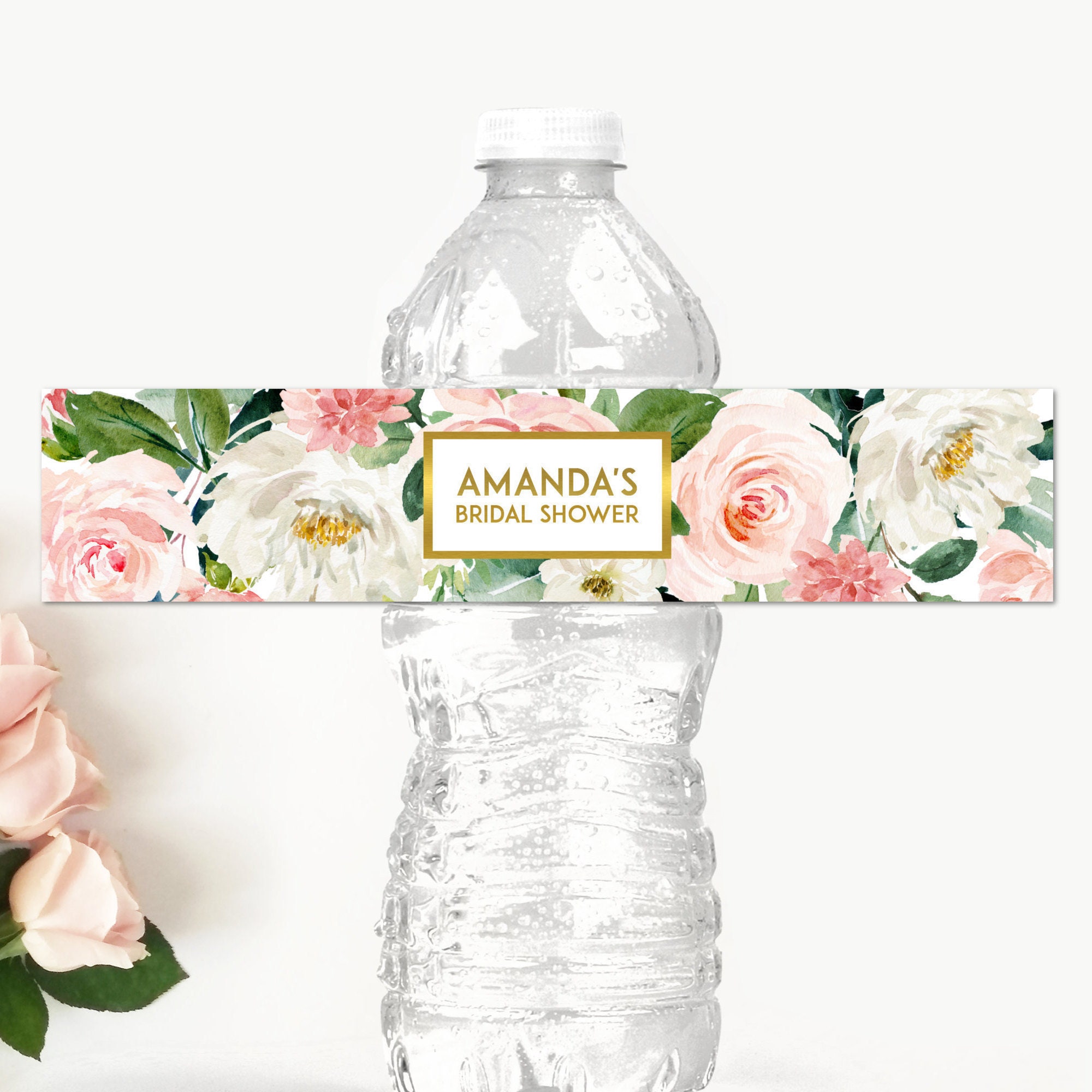 Floral Water Bottle Labels Blush Bridal Shower Baby Shower | Etsy