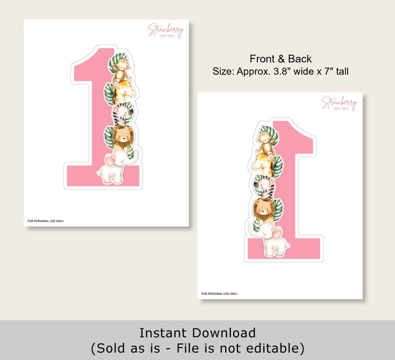 PRINTABLE Jungle Number 1 Cake Topper Jungle First Birthday - Etsy