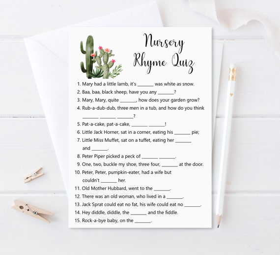 Nursery Rhyme Quiz Cactus Baby Shower Game Mexican Fiesta Baby Shower ...