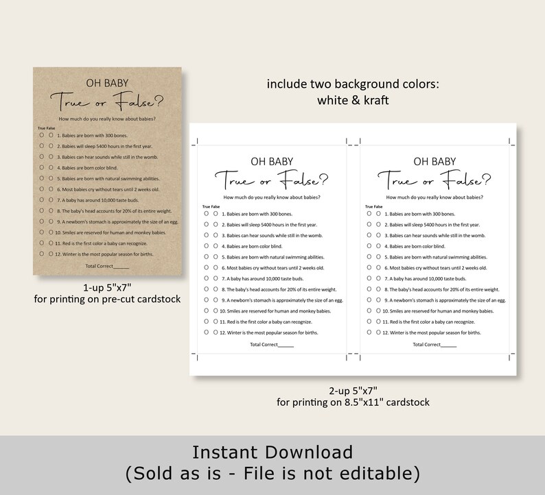 Oh Baby True or False Baby Shower Game Printable Rustic Boho - Etsy