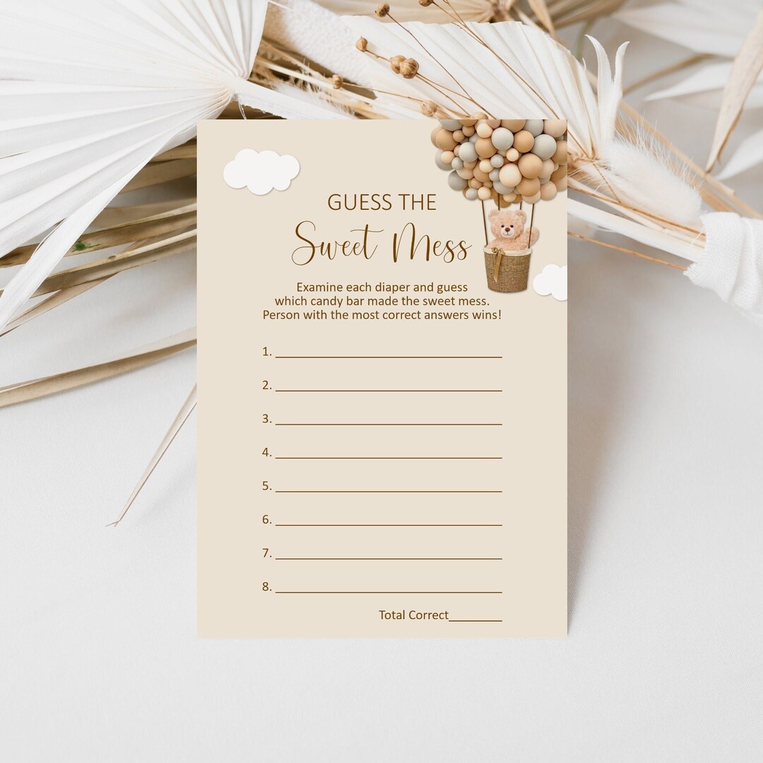 Bear Guess the Sweet Mess Dirty Diaper Game Teddy Bear Baby Shower We ...