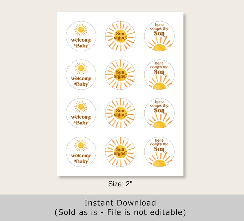 Sun Baby Shower Cupcake Toppers Here Comes the Son You Are My Sunshine ...